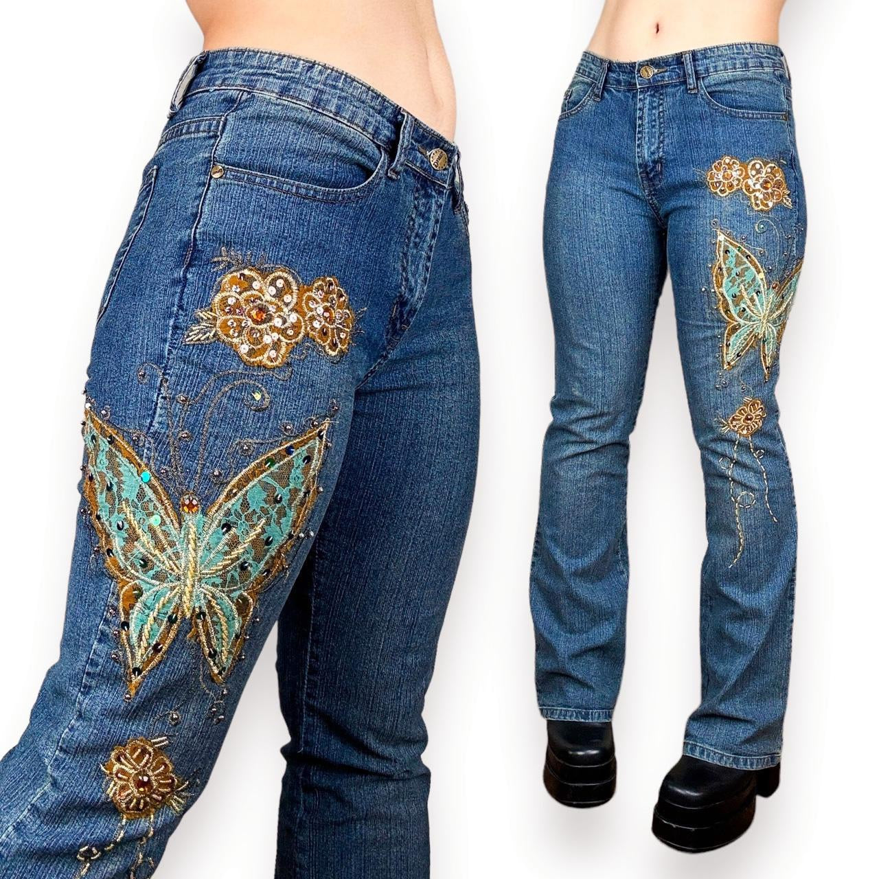 Y2K Butterfly Flare Jeans (M/L) – Holy Thrift