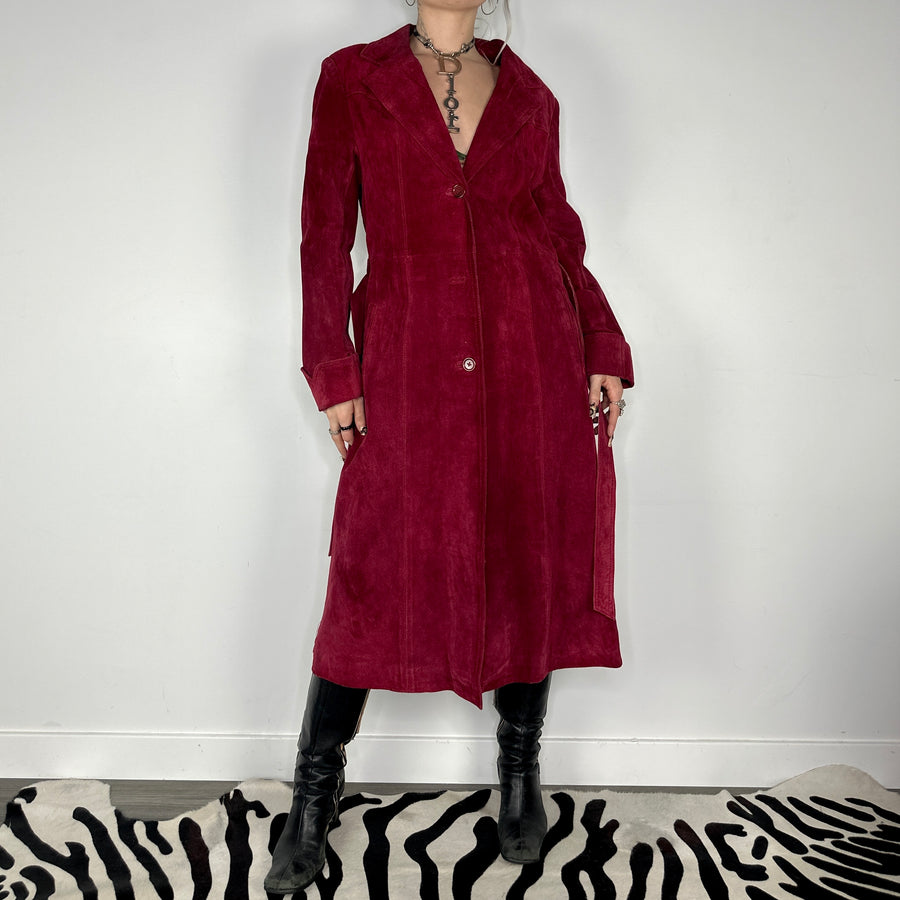 Vintage Maroon Suede Trench — Holy Thrift