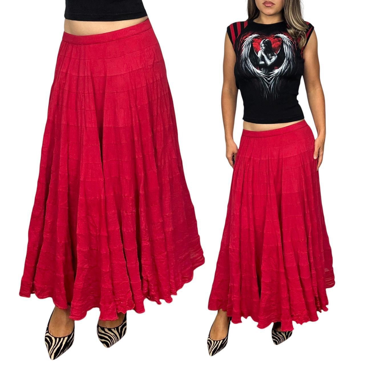 Vintage Flowy Red Maxi Skirt (S) – Holy Thrift