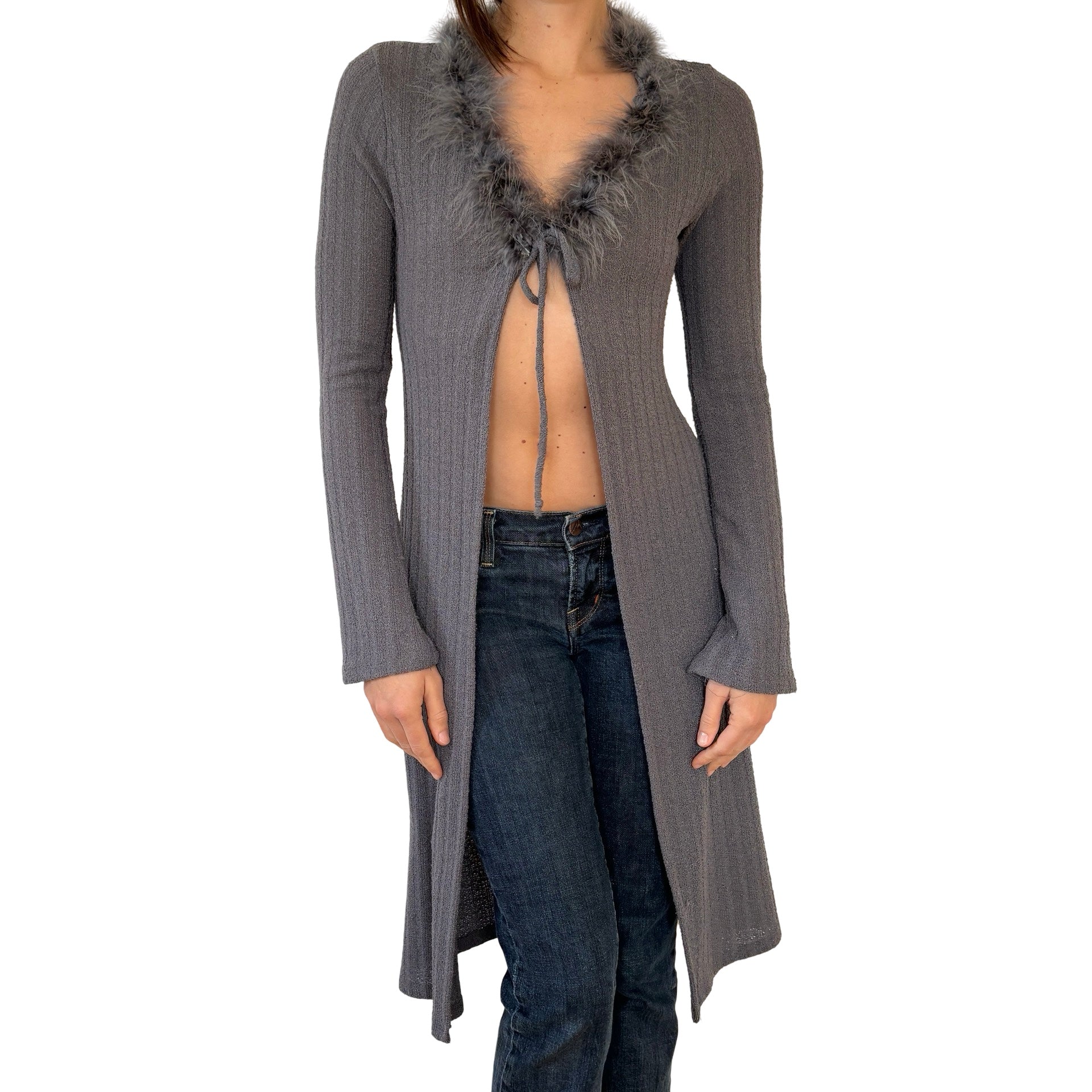 Y2K Feather Trim Cardigan (XS/S) – Holy Thrift