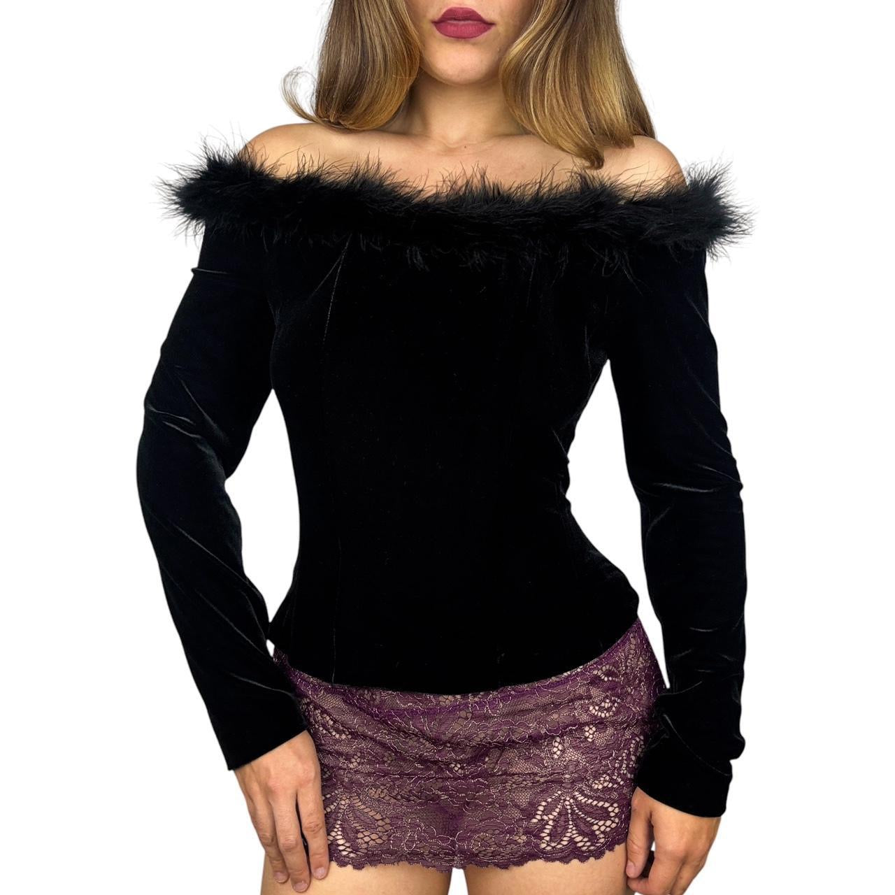 90s Marabou Feather Trim Velvet Top (M) – Holy Thrift