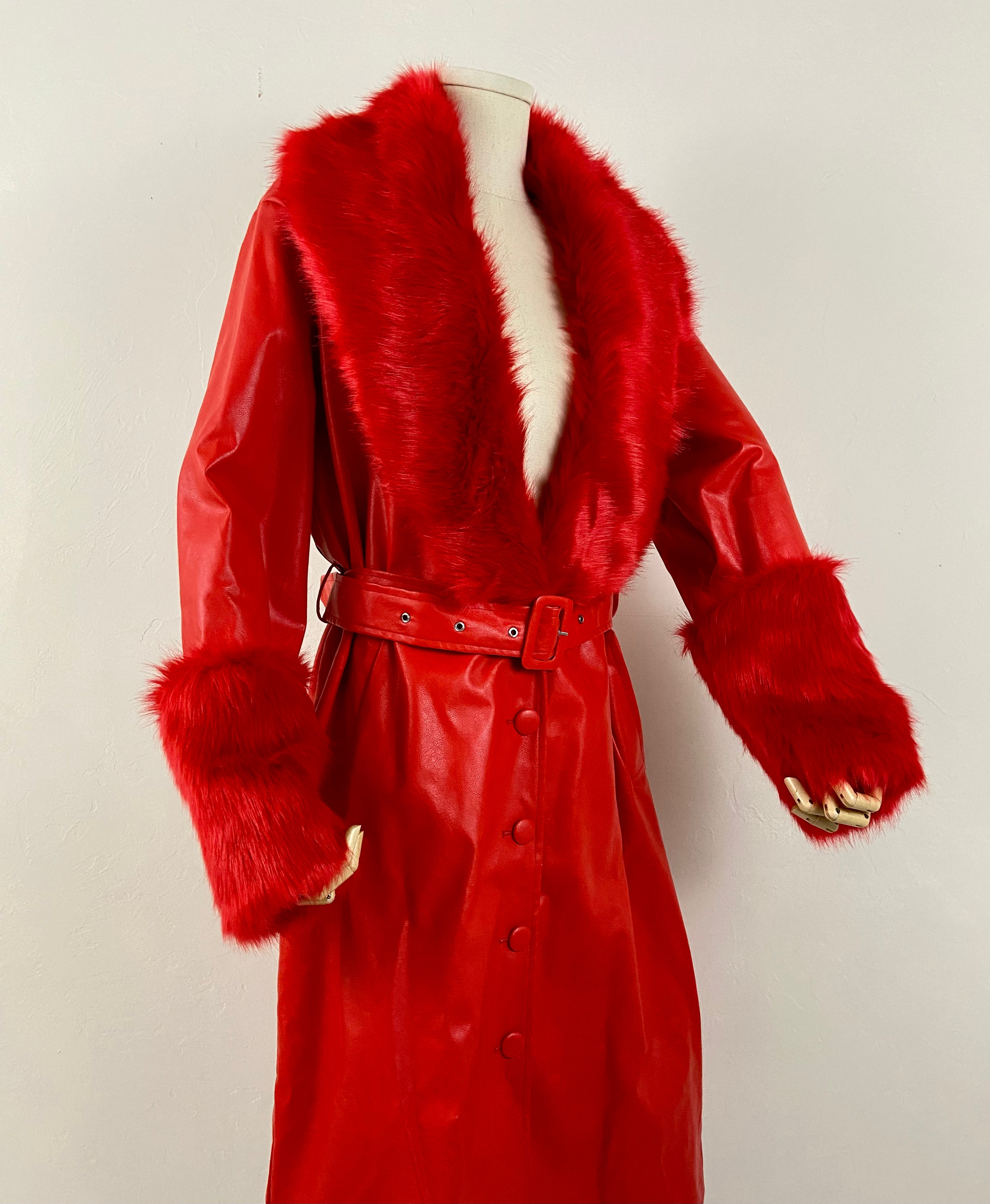 Cherry 🍒 red fur lined leather trench coat – Holy Thrift