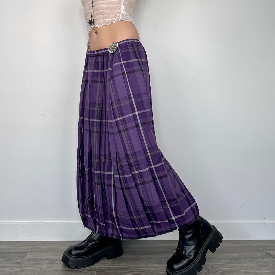 Purple Plaid Pleated Maxi Skirt Lxl — Holy Thrift