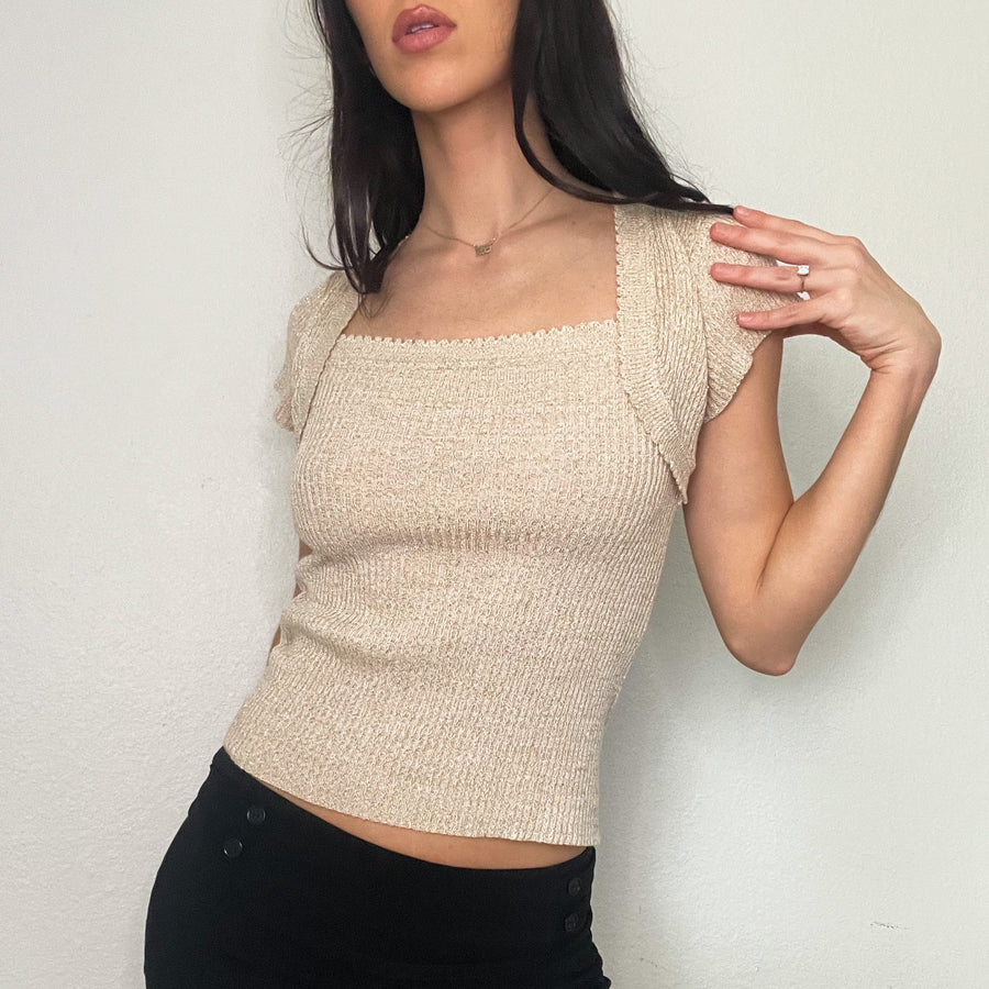 Tan Knit Sparkle Shrug Top (S/M) — Holy Thrift