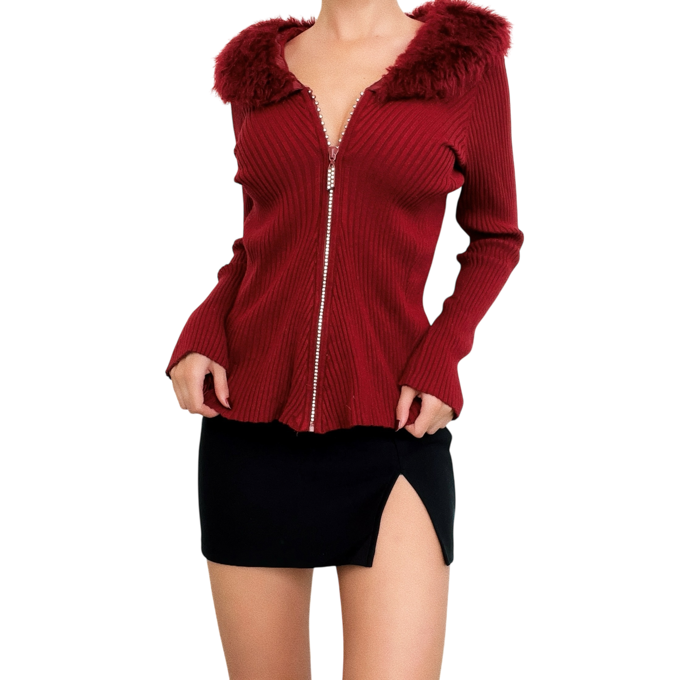 Furry Rhinestone Zip Up Sweater (M) – Holy Thrift