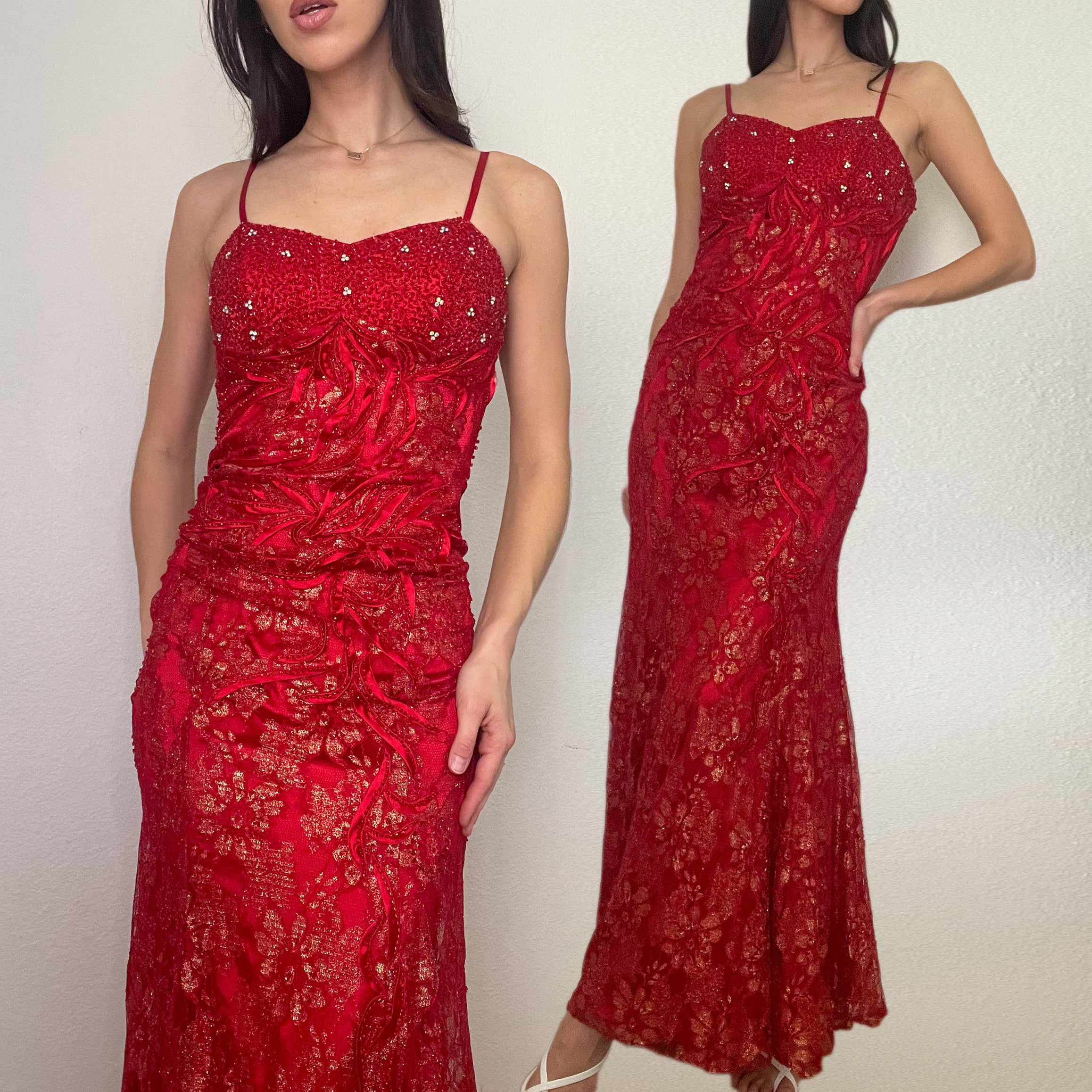 Vintage Red Beaded Formal Dress (M) – Holy Thrift