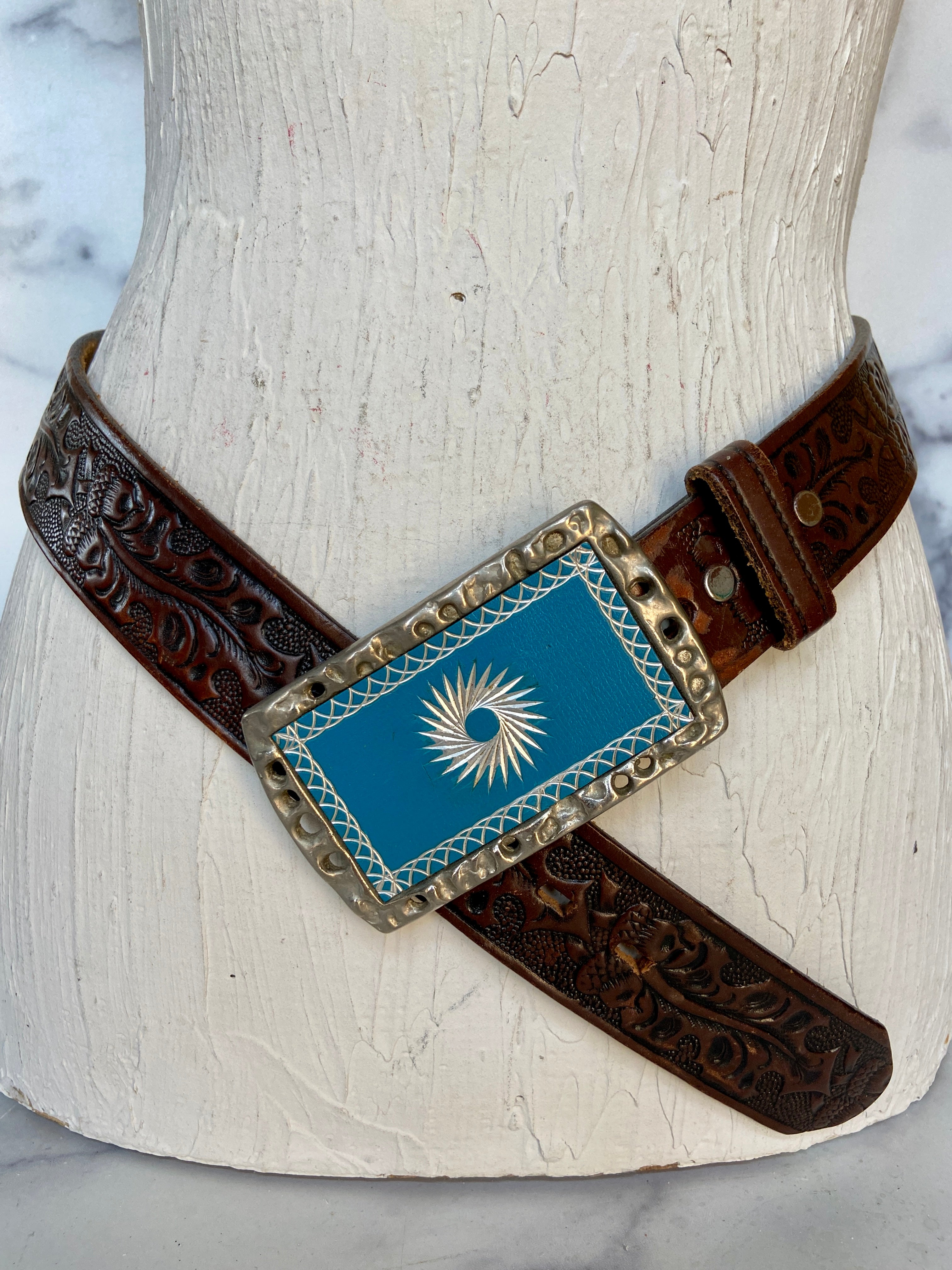 Vintage tooled leather belt – Holy Thrift