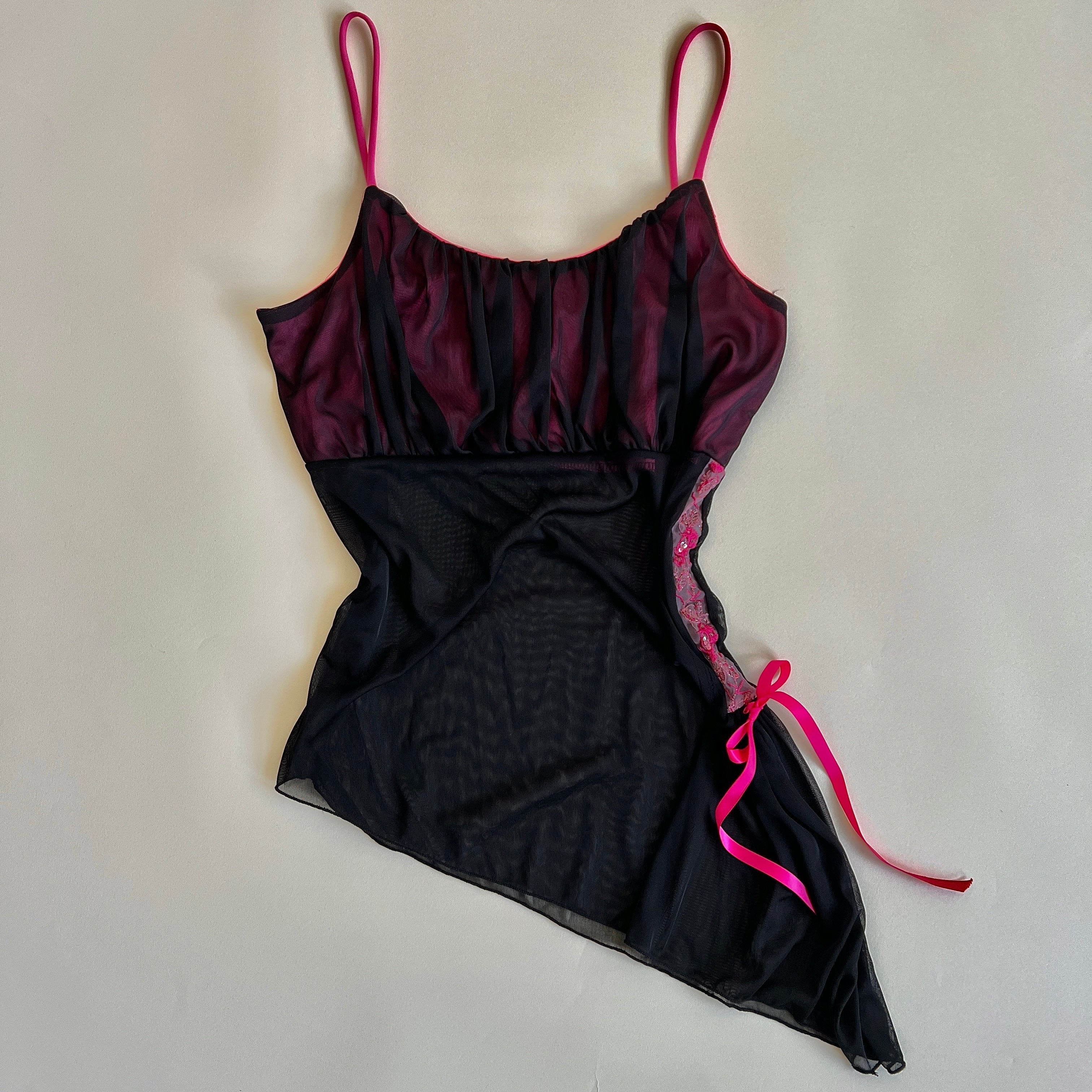 Y2K black+pink sheer club top - M – Holy Thrift