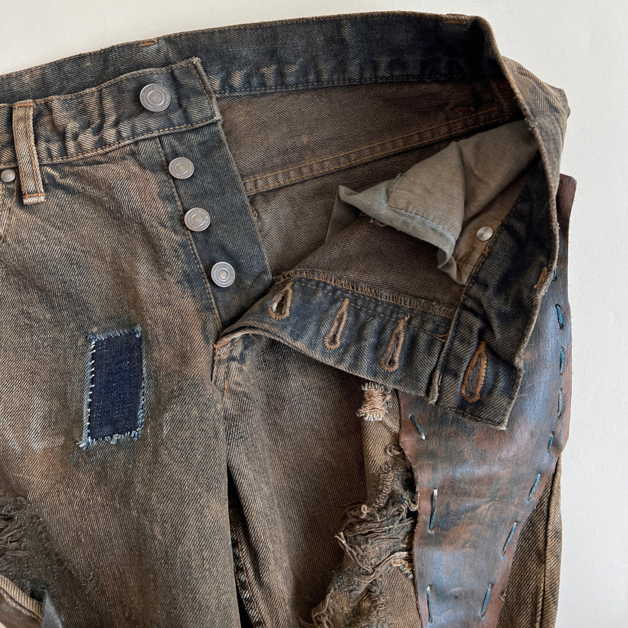 Grunge leather patch + distressed jean (M) — Holy Thrift