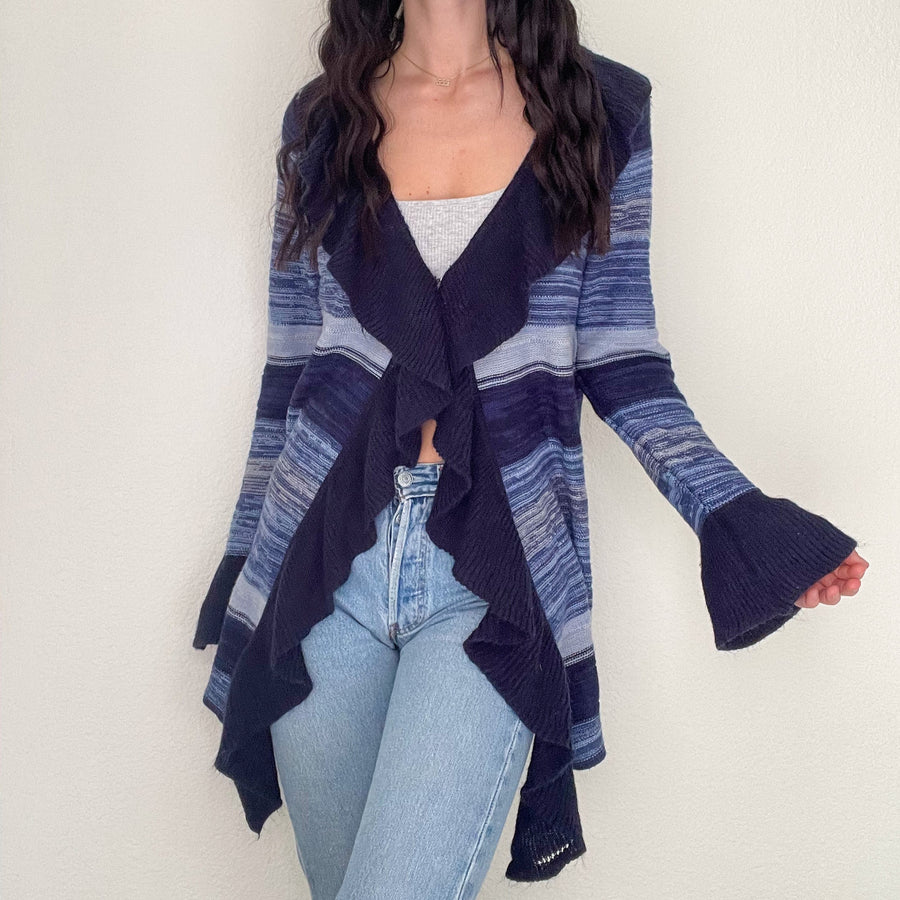 Blue Knit Ruffle 2000s Cardigan Sweater — Holy Thrift
