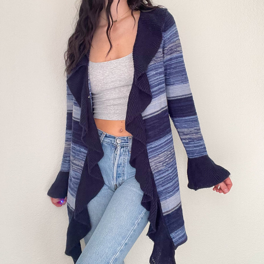 Blue Knit Ruffle 2000s Cardigan Sweater — Holy Thrift