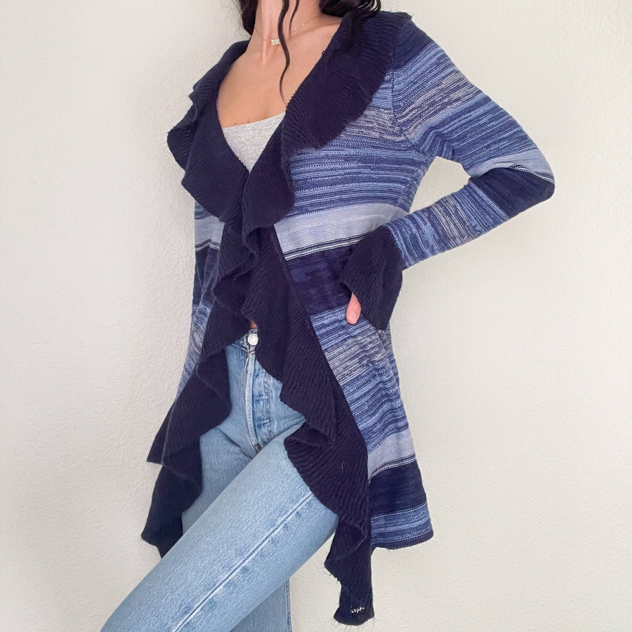 Blue Knit Ruffle 2000s Cardigan Sweater — Holy Thrift