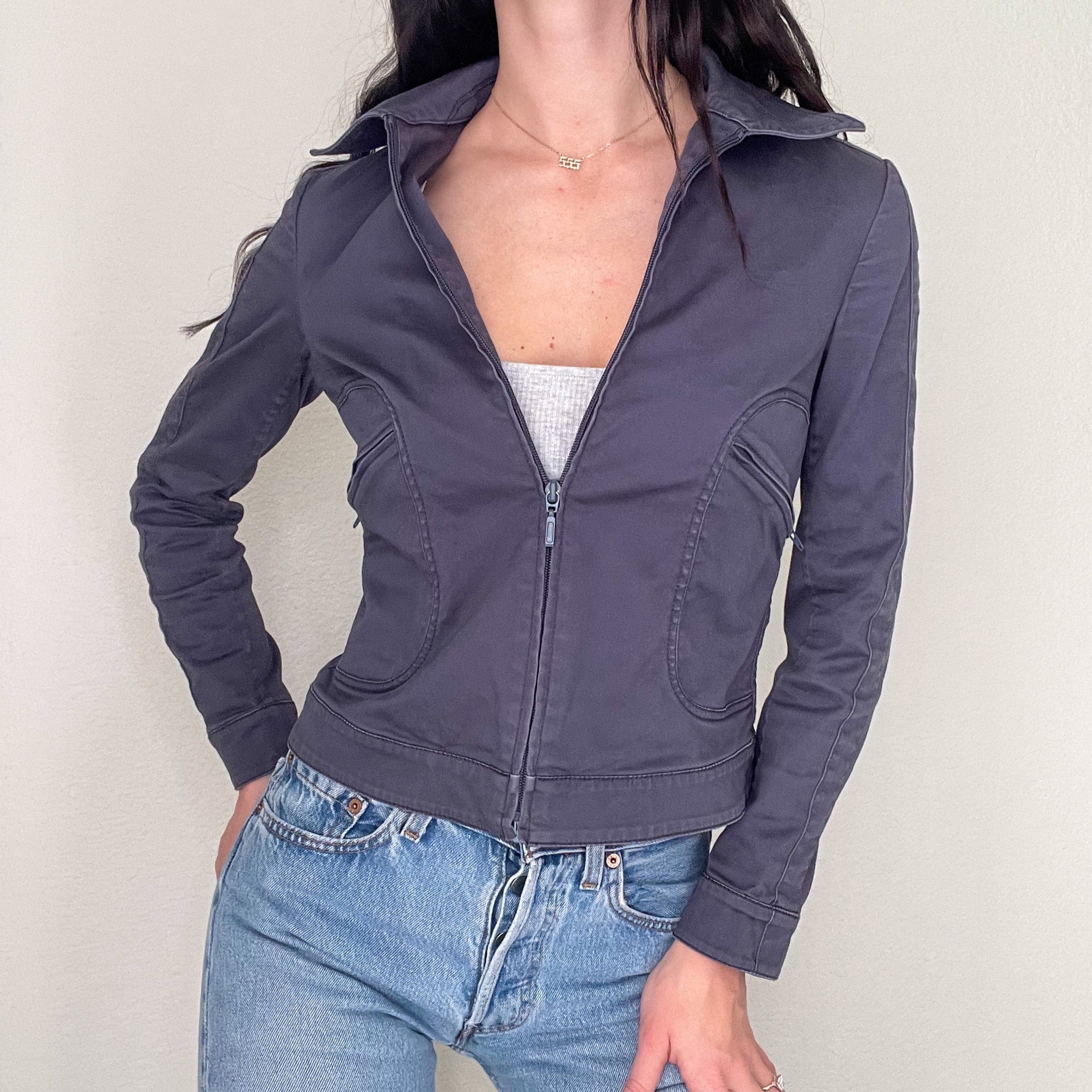 Grey Denim Zip Up Utility Jacket – Holy Thrift