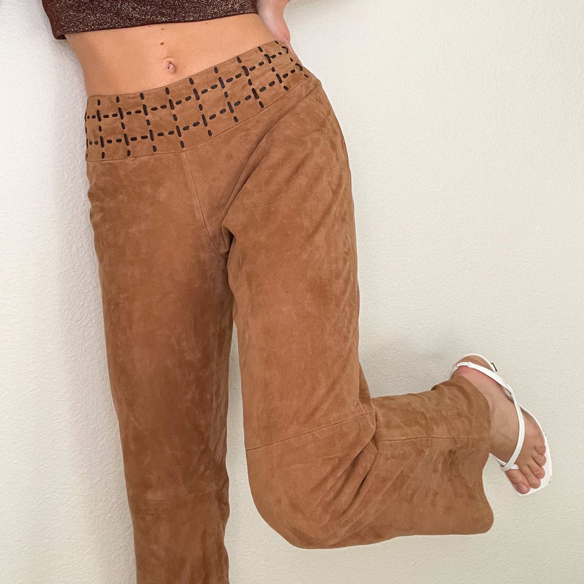 Tan Suede Coyote Ugly Flare Pants — Holy Thrift