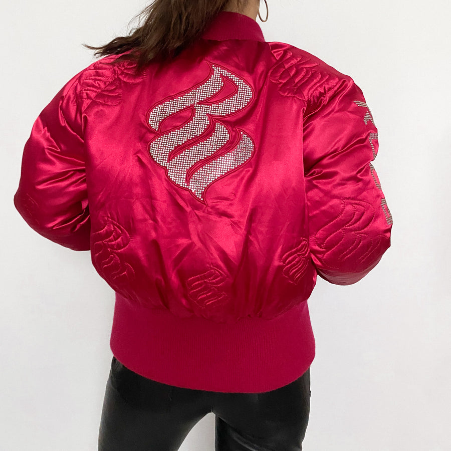 Insane Pink Satin Rocawear Bling Bling Puff Bomber Jacket — Holy Thrift