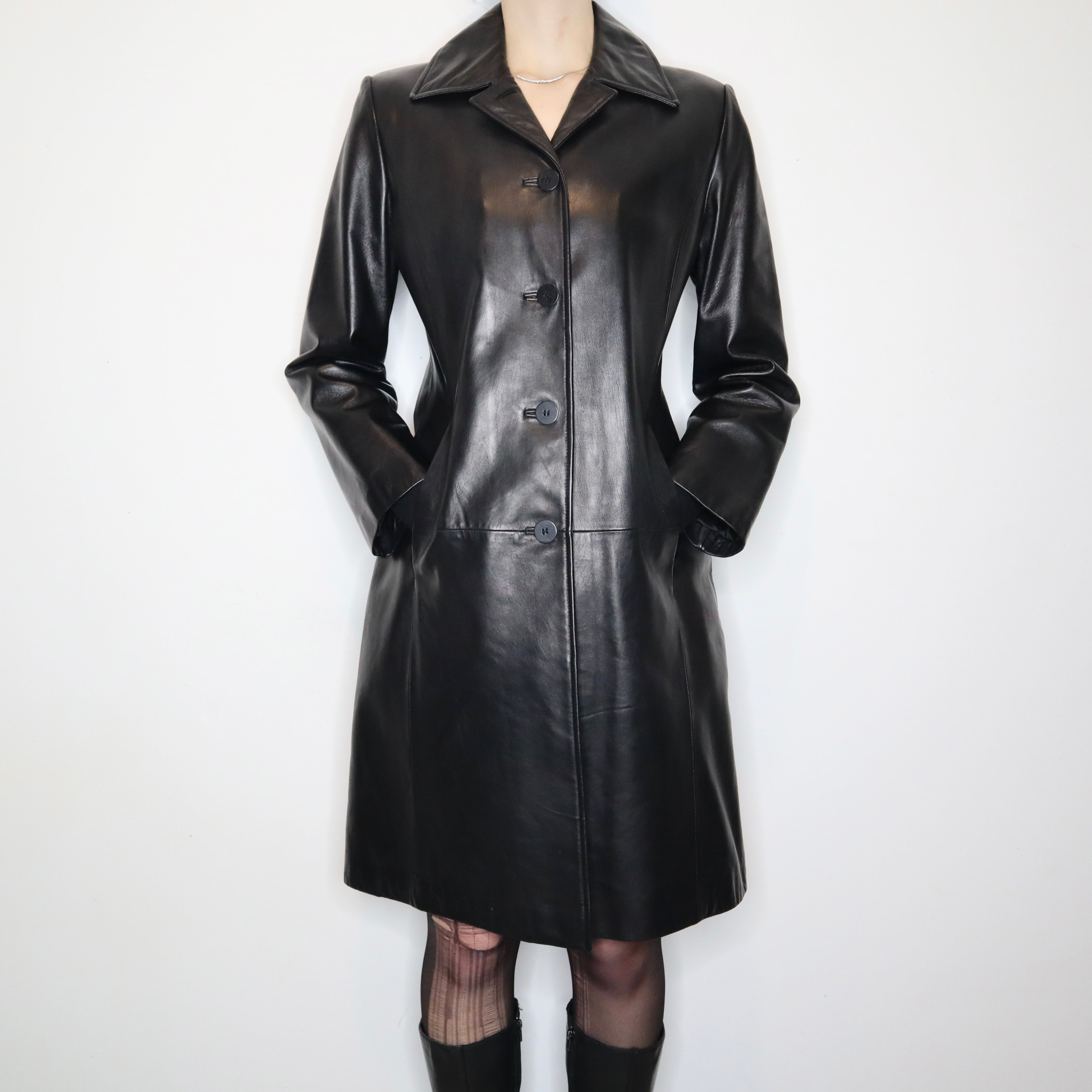 Long Black Leather Jacket (Medium) – Holy Thrift