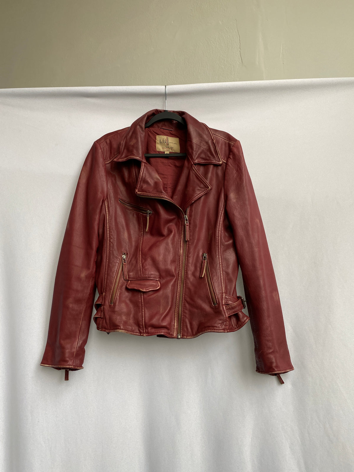 wine red leather jacket — Holy Thrift