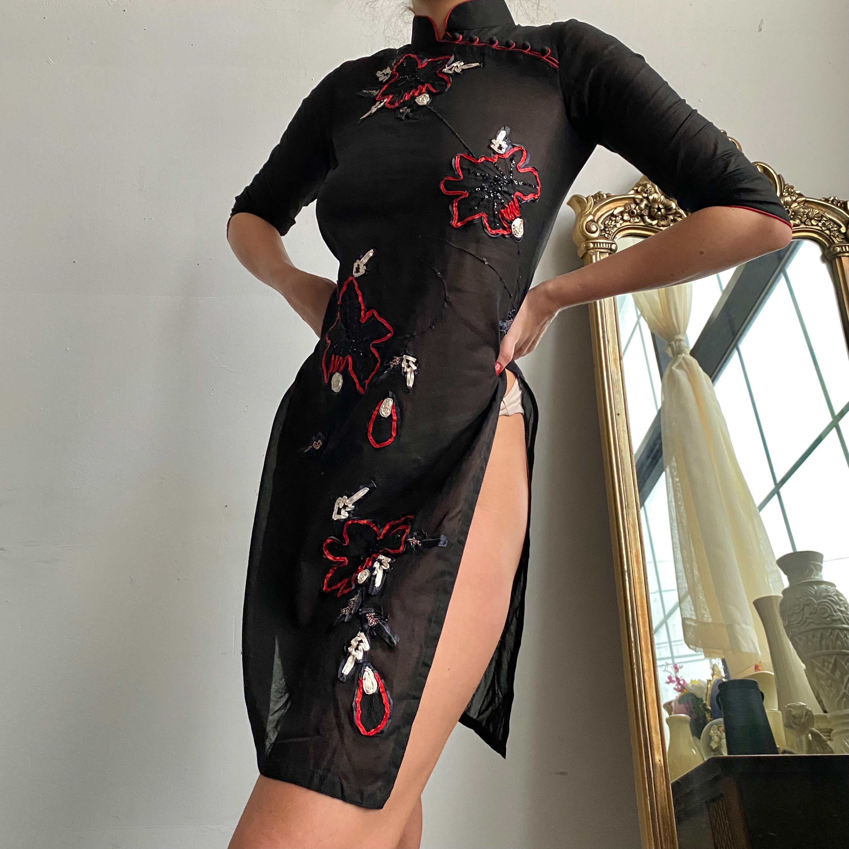 Sheer embroidered cheongsam dress – Holy Thrift