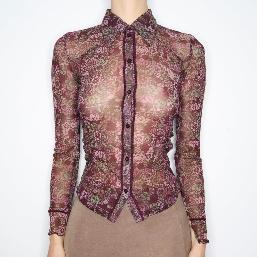 Mesh Button Up Blouse (Small) — Holy Thrift