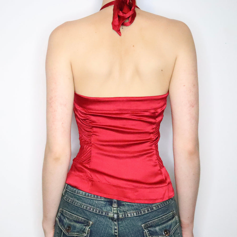 Red Silk Halter Top (Medium) — Holy Thrift