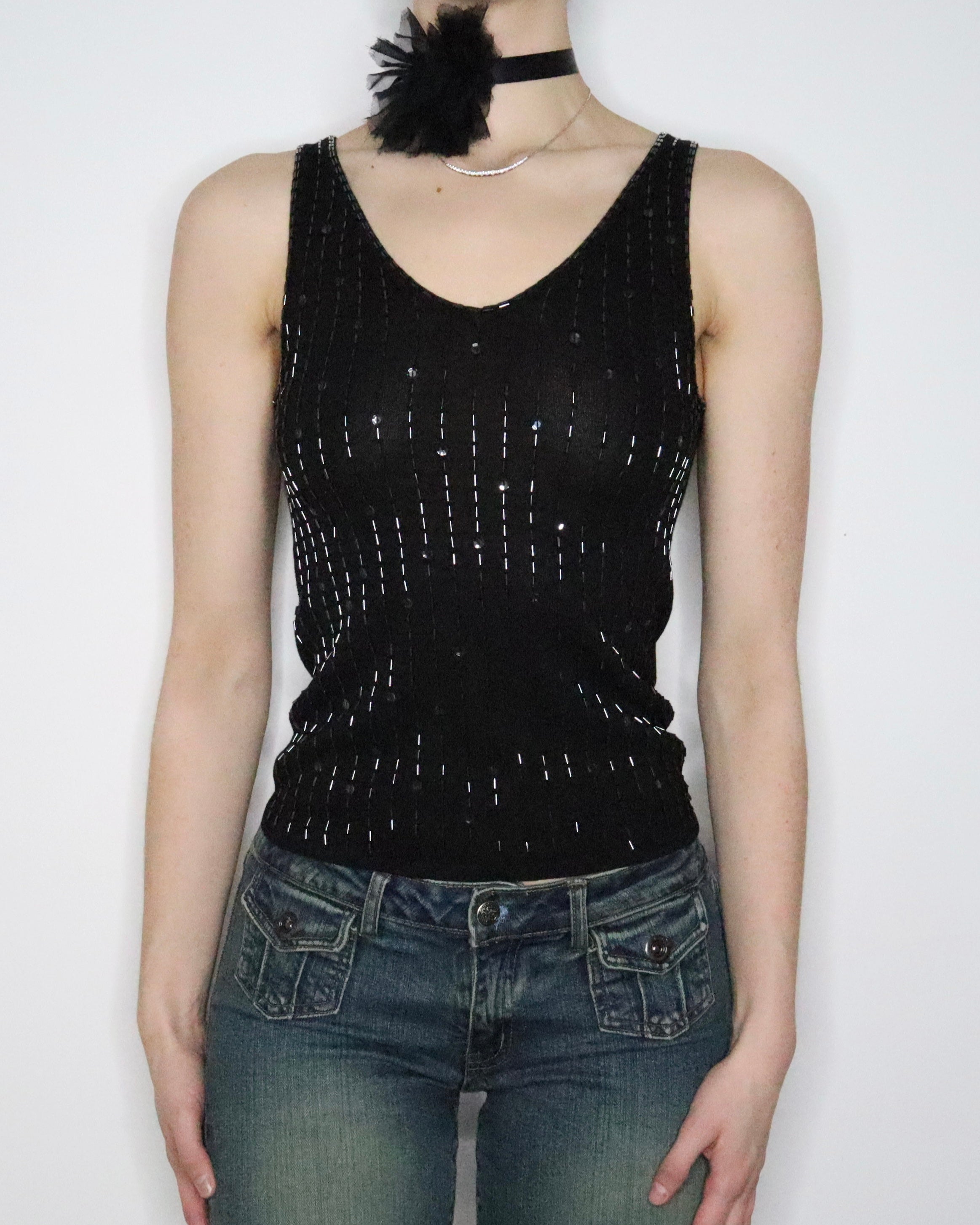 Black Beaded Tank Top (Small) – Holy Thrift