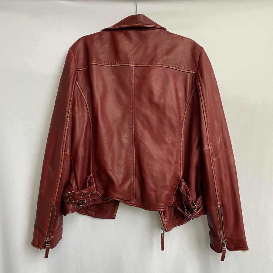 wine red leather jacket — Holy Thrift