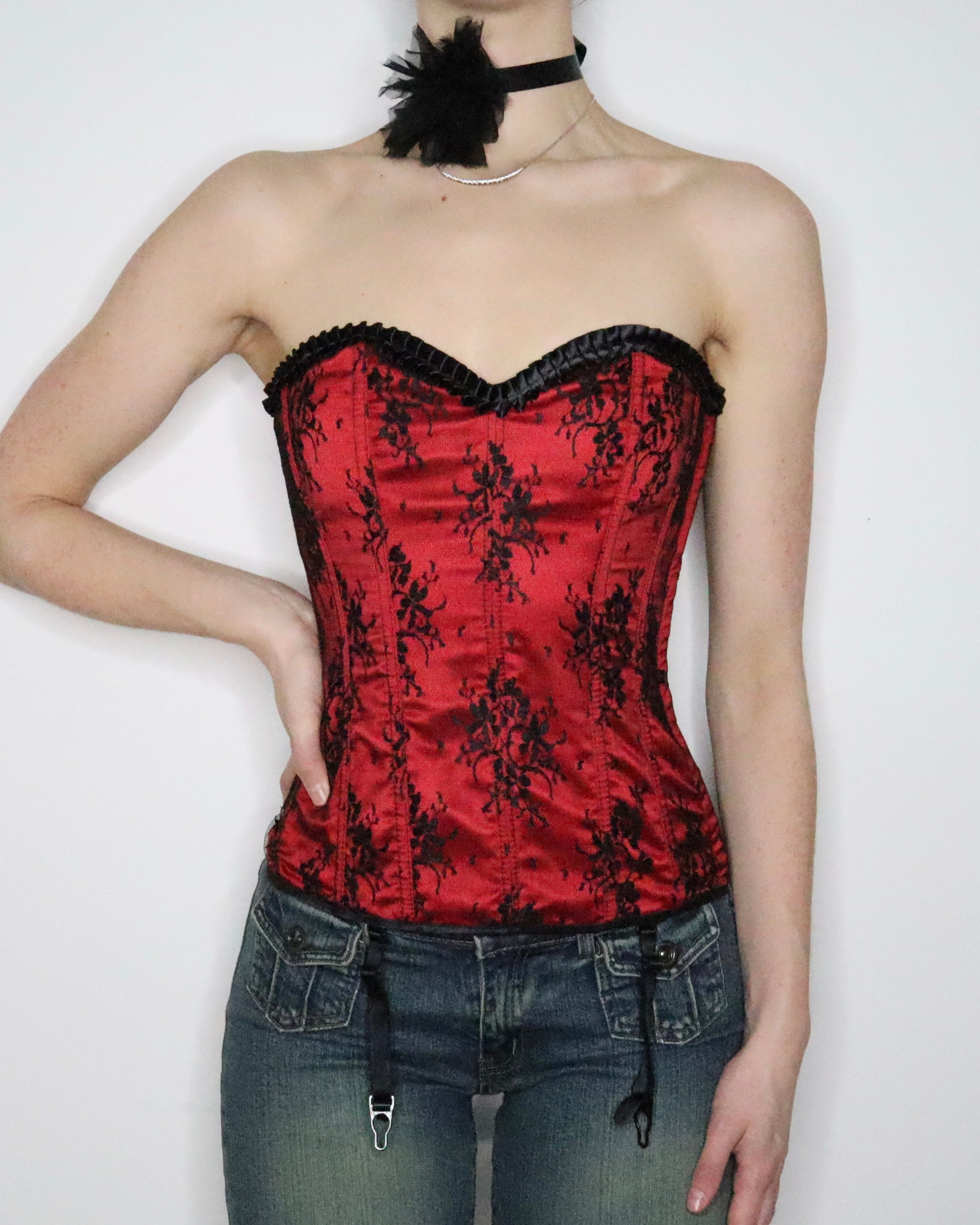 Red Lace Overlay Corset (Medium) – Holy Thrift